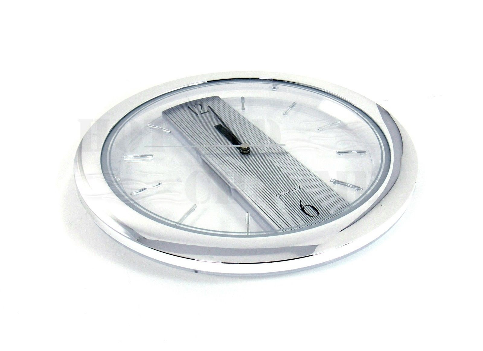 Chrome Wall Clock 11" inch Round Quartz Clock Silver Modern Home Garage ...