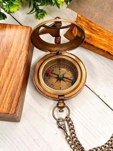 Ross London Antique Vintage Sundial Brass Pocket Compass Gift With ...