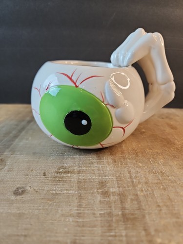 Eyeball Mug figural 3D Skeleton Hand Handle Halloween decor | eBay