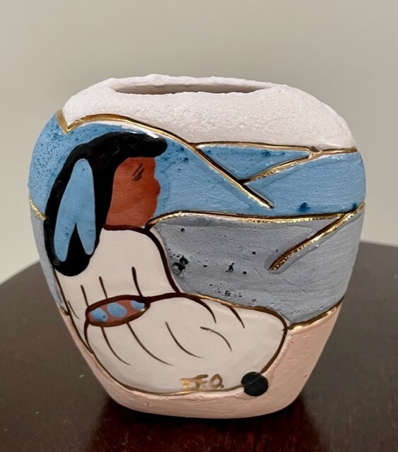 Southwestern Ceramic Vase by Native American Teresita Ortiz Blue Gold 3 ...