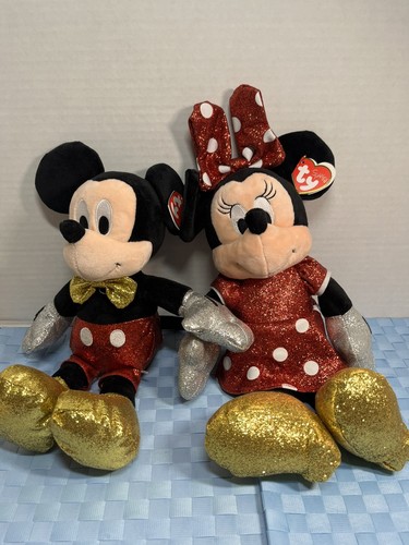 Ty Sparkle Mickey & Minnie Mouse 8" Plush Disney Toy w/tag Gold,Silver ...