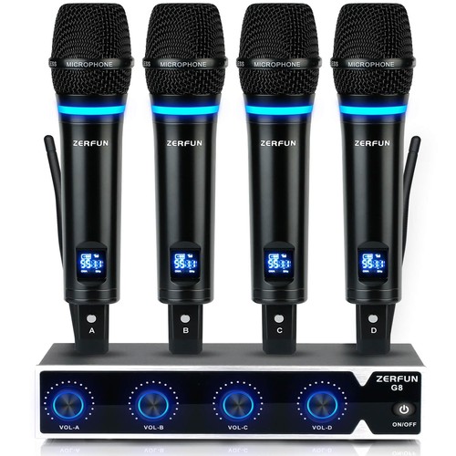 Rechargeable Wireless Microphone System 4 Channel Pro, UHF Metal ...