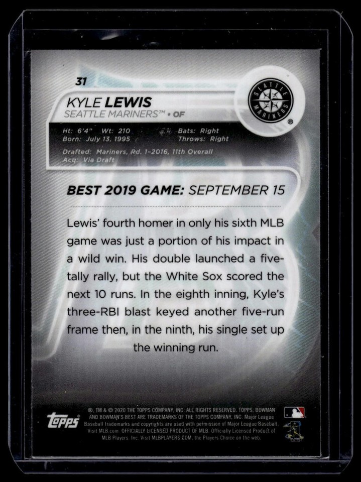 2020 Bowman's Best #31 Kyle Lewis RC | eBay