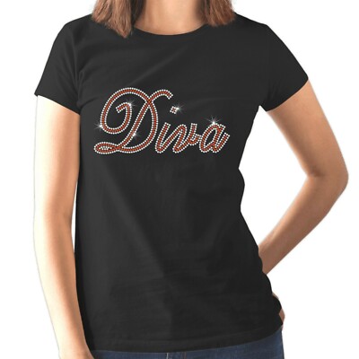 DIVA Rhinestone Ladies t shirt - Crystal Retro Design - Any Size ...