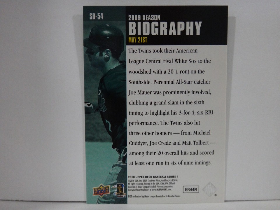 2010 Upper Deck Season Biography Joe Mauer #SB-54 | eBay