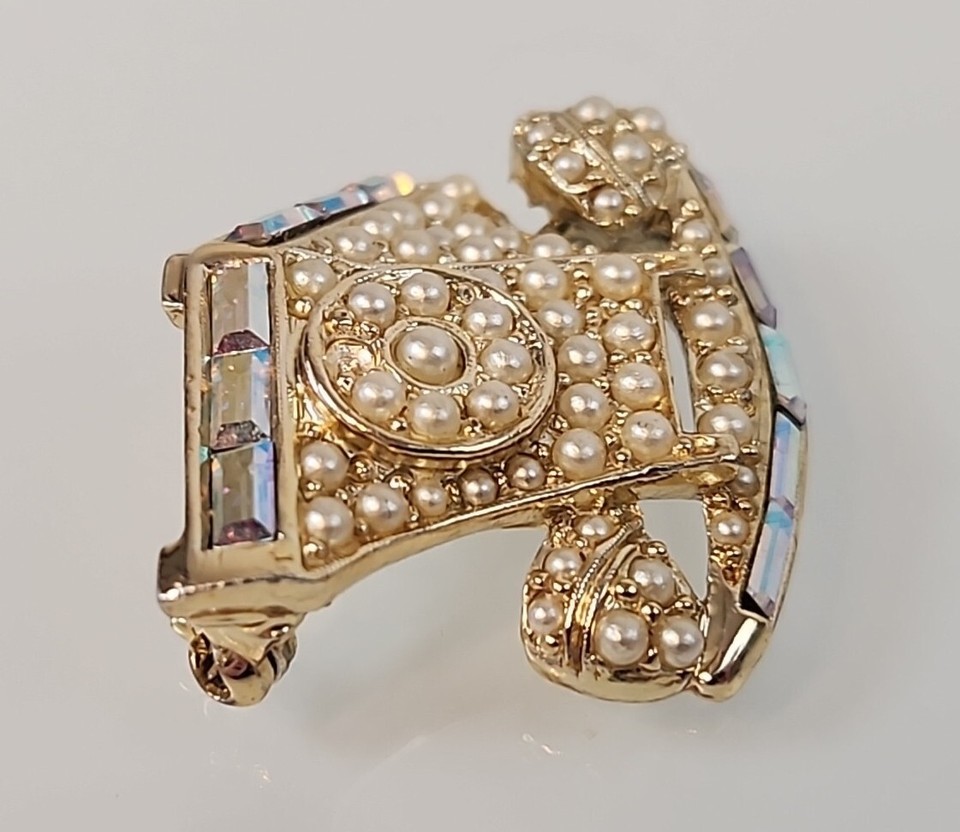 Vtg Pell Signed Jewelry Rotary Telephone Phone Brooch AB Rhinestones ...