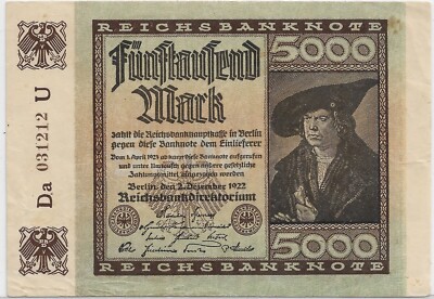 Germany: 5,000 Mark Note, Kr #81b VF (53955) | eBay
