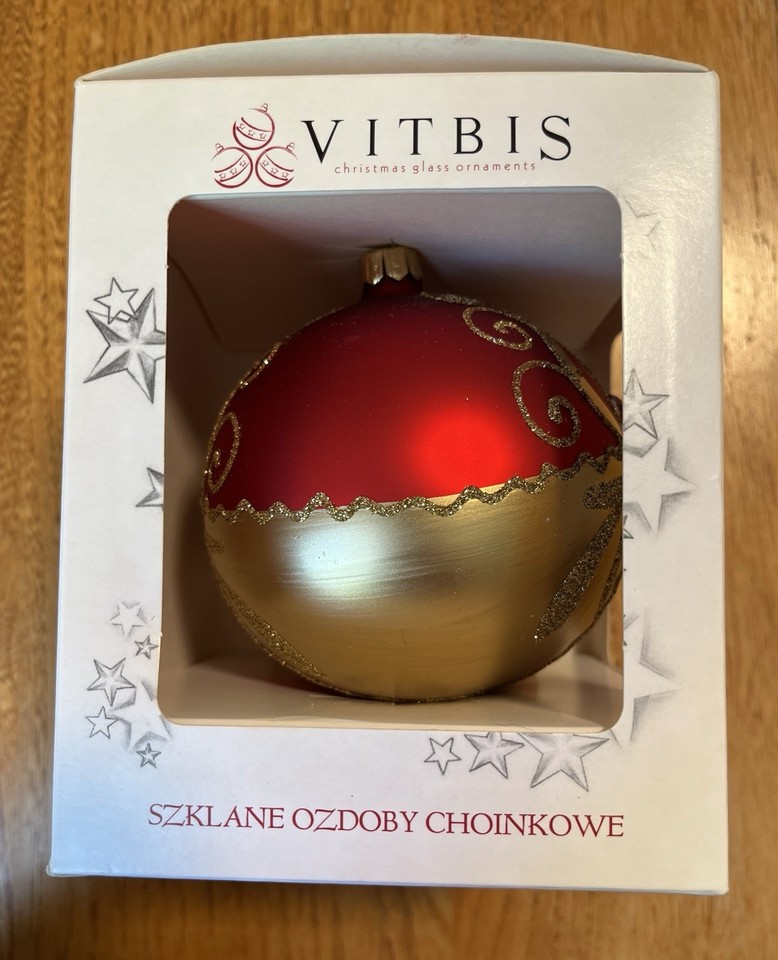 Vitbis Poland Hand Painted & Decorated Round Glass Ornament Red & Gold ...