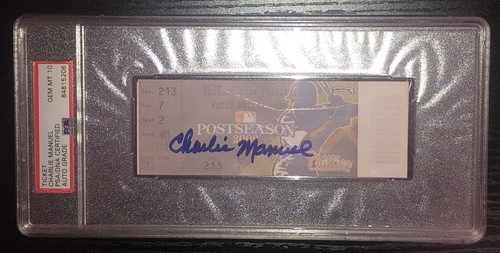 Charlie Manuel Signed 2008 World Series Game 5 Ticket Phillies PSA 10 ...