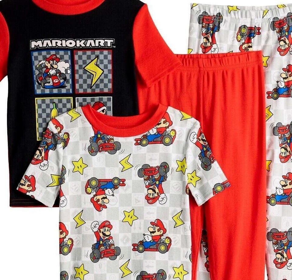 4 Piece Super Mario Pajamas T Shirt Pants 2 Sets Boys XS Cotton Kart ...