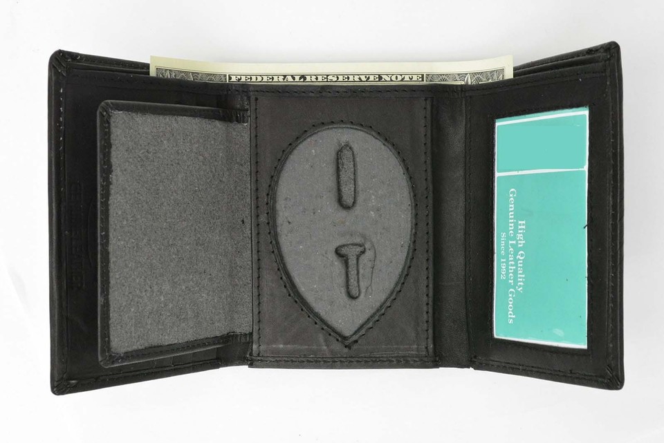 RFID Genuine Leather Trifold Badge Holder Wallet Black, Police Badge ...