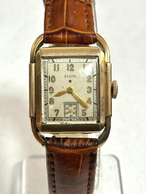 Elgin Vintage Beige Dial Brown Leather Strap Watch | eBay