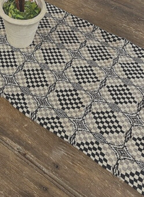 NEW TABLE TOPPER CREAM BLACK SHADOWBROOK Woven 34" Sq Primitive ...