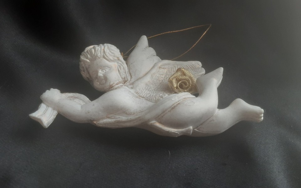 CUPID LOVE ANGEL ROSE VINTAGE CHRISTMAS TREE ORNAMENT MYTHICAL CREATURE ...