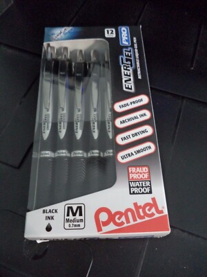 12 PENTEL FRAUD PROOF BLACK 0.7MM PRO ENERGEL INK PENS 27540 X1093 ...