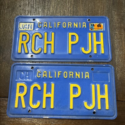 1980's Blue & Yellow CALIFORNIA License Plate Plates PAIR RCHPJH SET | eBay
