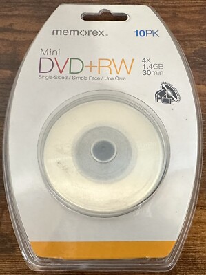 Memorex Mini DVD-RW 10 Pack New Sealed Single Sided DVD Camcorder Discs ...
