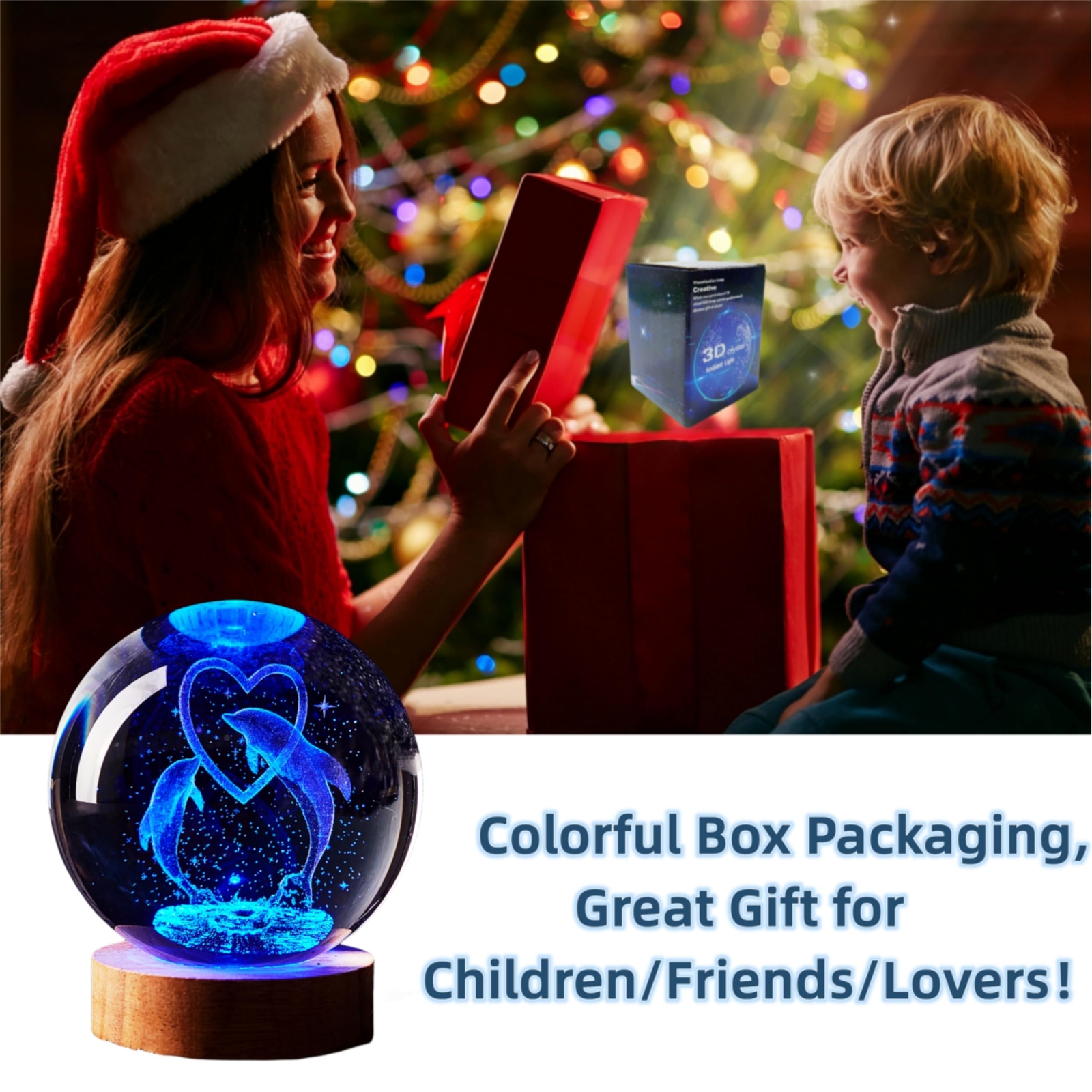 Dolphin Crystal Ball Lamp,3D 3.15 inch K9 Crystal Ball Night Light with ...