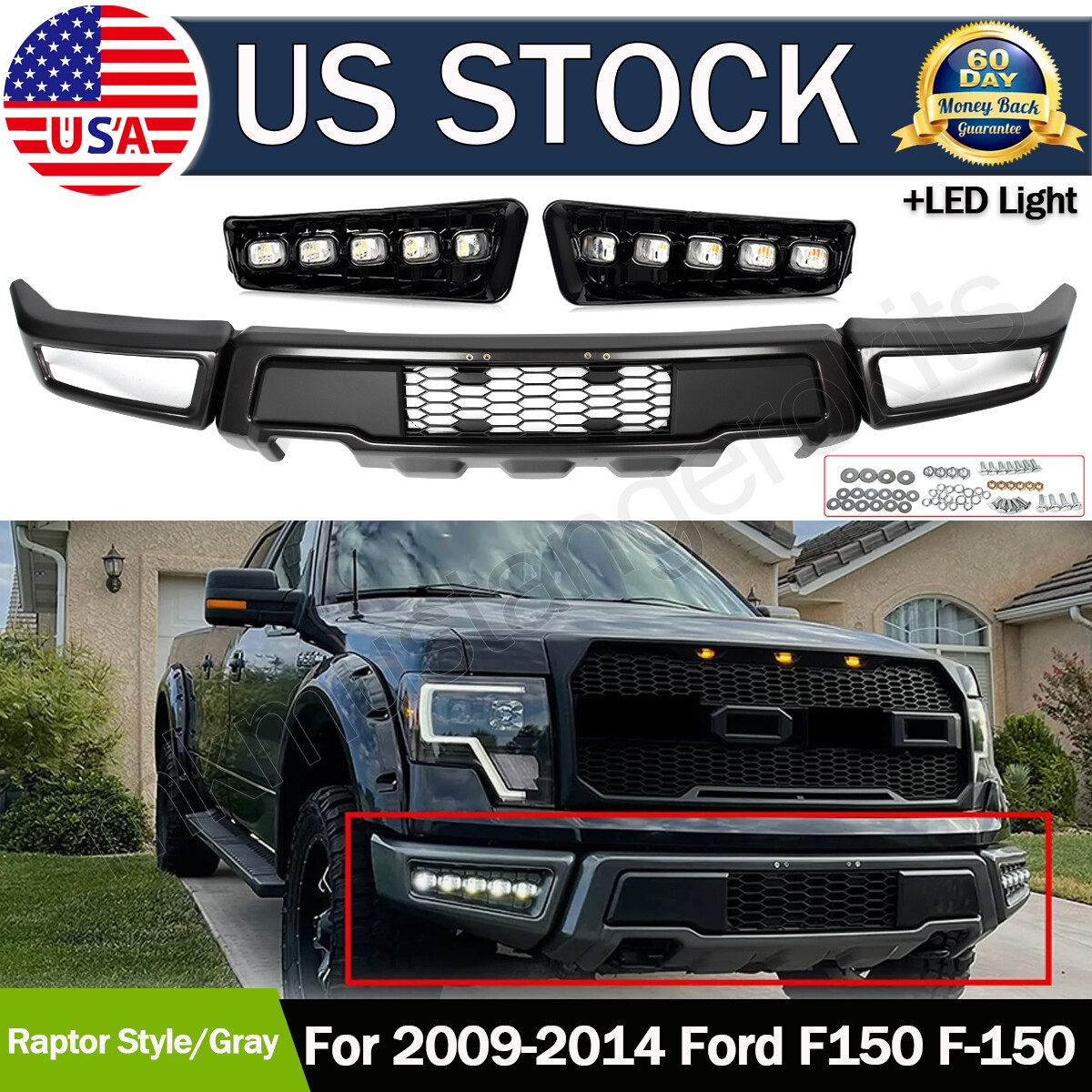 For 09-2014 Ford F150 F-150 Steel Gray Front Bumper Assembly w/LED ...