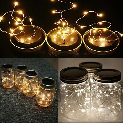 1-6X Solar Powered LED Fairy String Lights Mason Jar Lid Lamp Garden ...