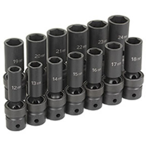 13-Piece 1/2 in. Drive Deep Length Metric Universal Socket Set GRY ...