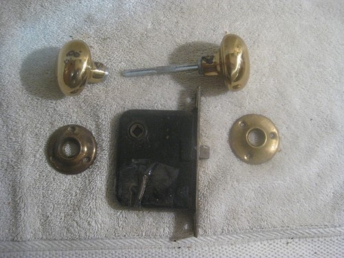 Vintage Mortise Lock Set With Door Knobs and Back Plates Lock works No ...