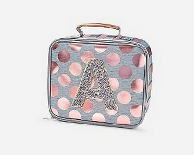 NEW JUSTICE ROSE GOLD POLKA DOT INITIAL LUNCH BOX O, T | eBay