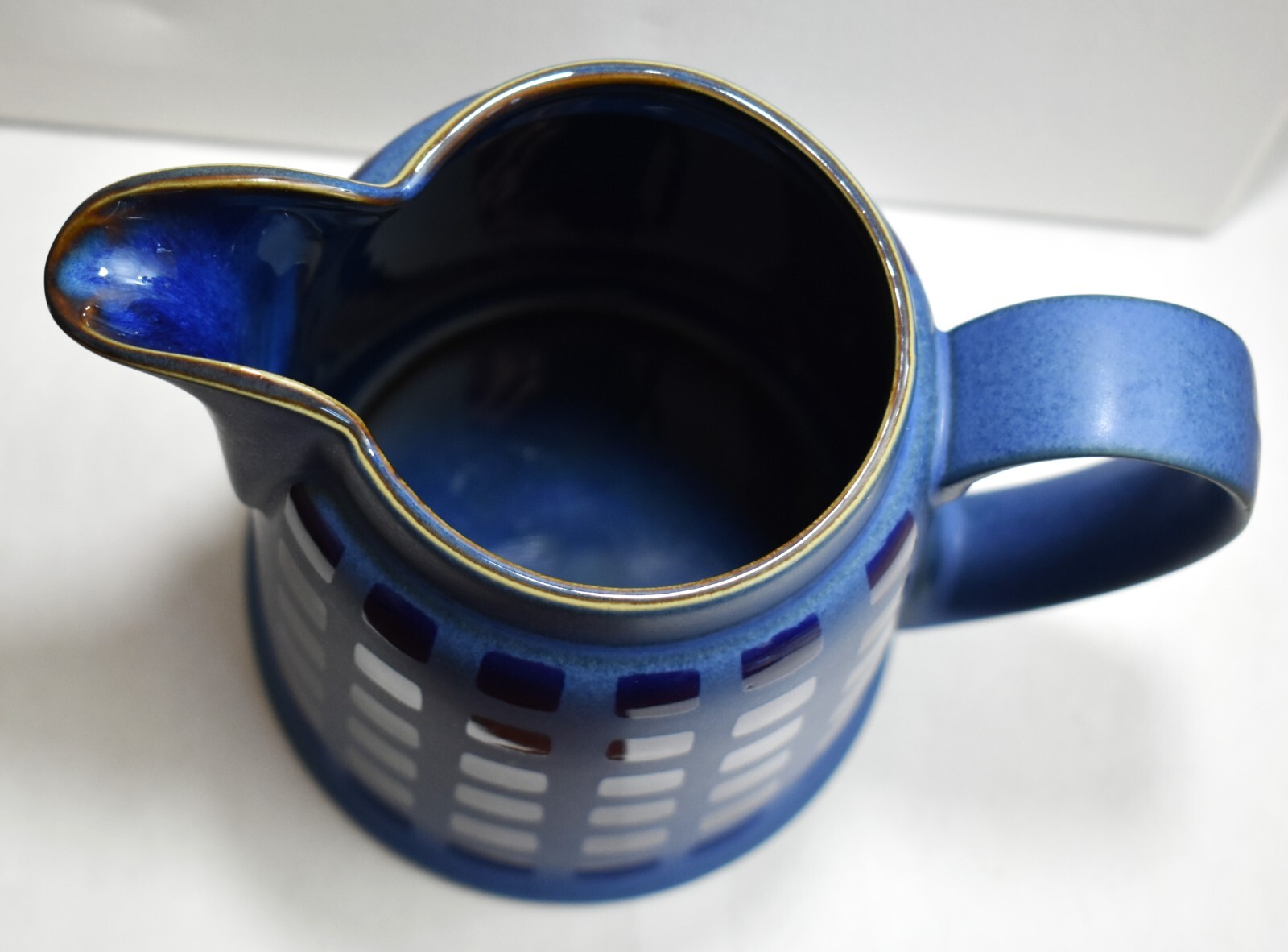 Denby England Handcrafted Pottery Pitcher Cobalt Blue Checked Reflex ...