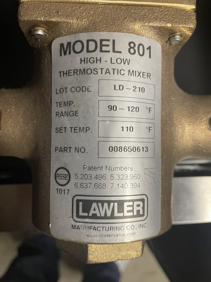 Lawler High-Low Thermostatic Mixing Valve Model 801 W/ Stainless Steel ...