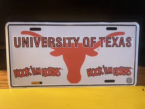 UNIVERSITY OF TEXAS “HOOK ‘EM HORNS” METAL LICENSE PLATE NEW NEVER USED ...