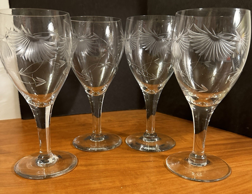 FOSTORIA Stemware Wine Glass “Chrysanthemum” Floral Pattern Set of 4 ...