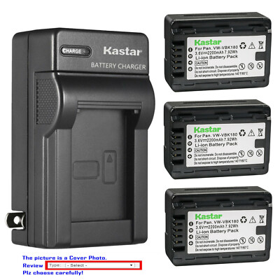 Kastar Battery AC Wall Charger for Panasonic VW-VBK180 & HDC-SD60 HDC ...
