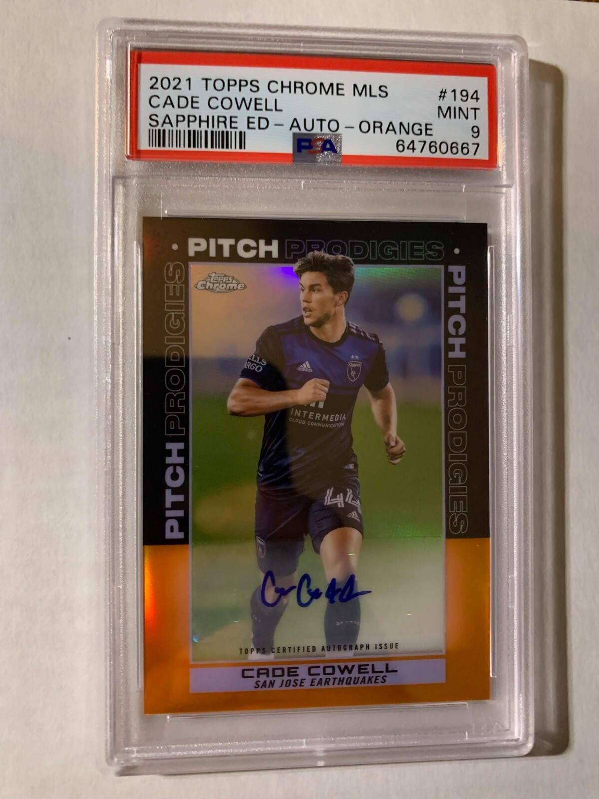 CADE COWELL AUTOGRAPH RC ROOKIE ORANGE PARALLEL /25 PSA 9 POP 2 FIFA ...