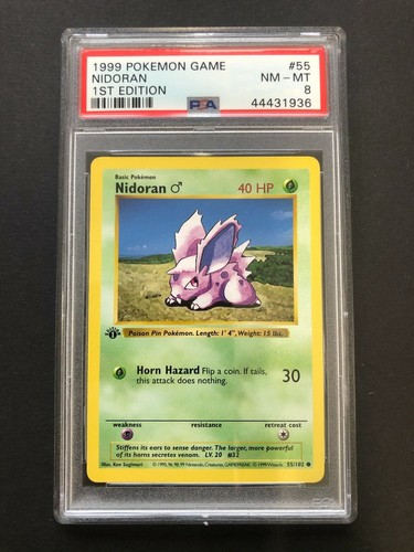 1999 1st Edition Nidoran PSA 8 Mint First Vintage #55/102 Pokemon Card ...