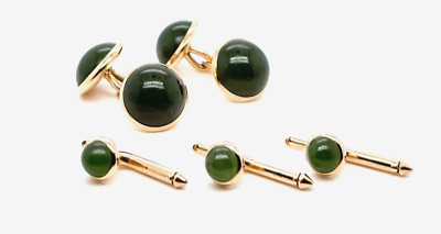 Antique Signed 14 Karat Gold & Nephrite Jade Cufflinks & Buttons Dress ...