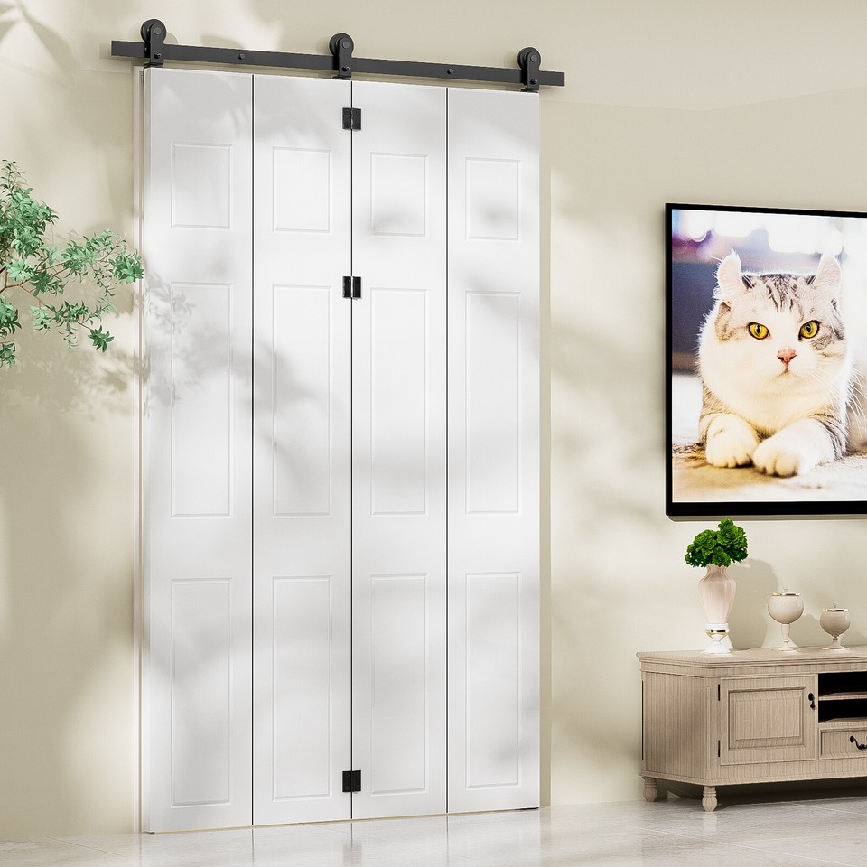 CCJH 4-20FT Bifold Sliding Barn Door Hardware Kit Modern Track Roller ...