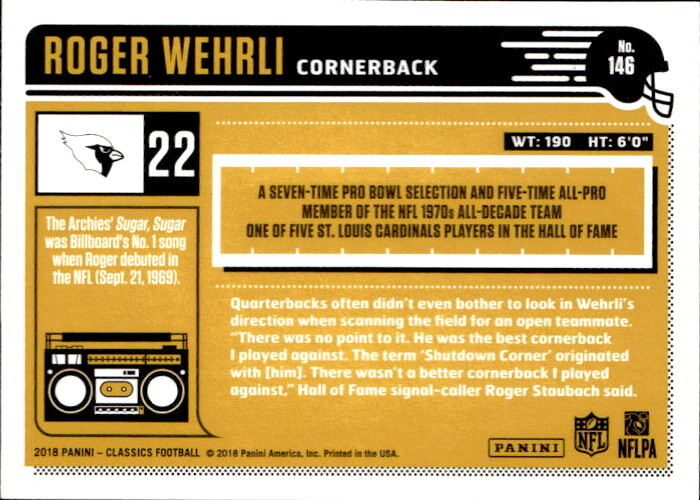 2018 Panini Classics Roger Wehrli 146 UER | eBay