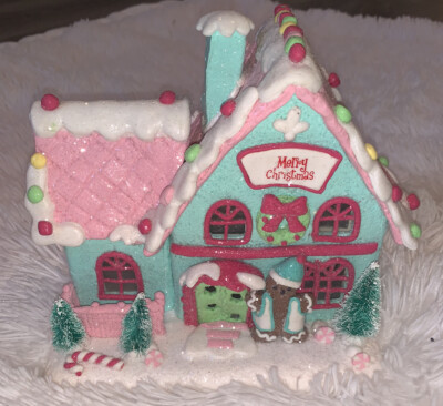 Pastel Lighted Glitter Gingerbread House~ New~ 7 Inches | eBay
