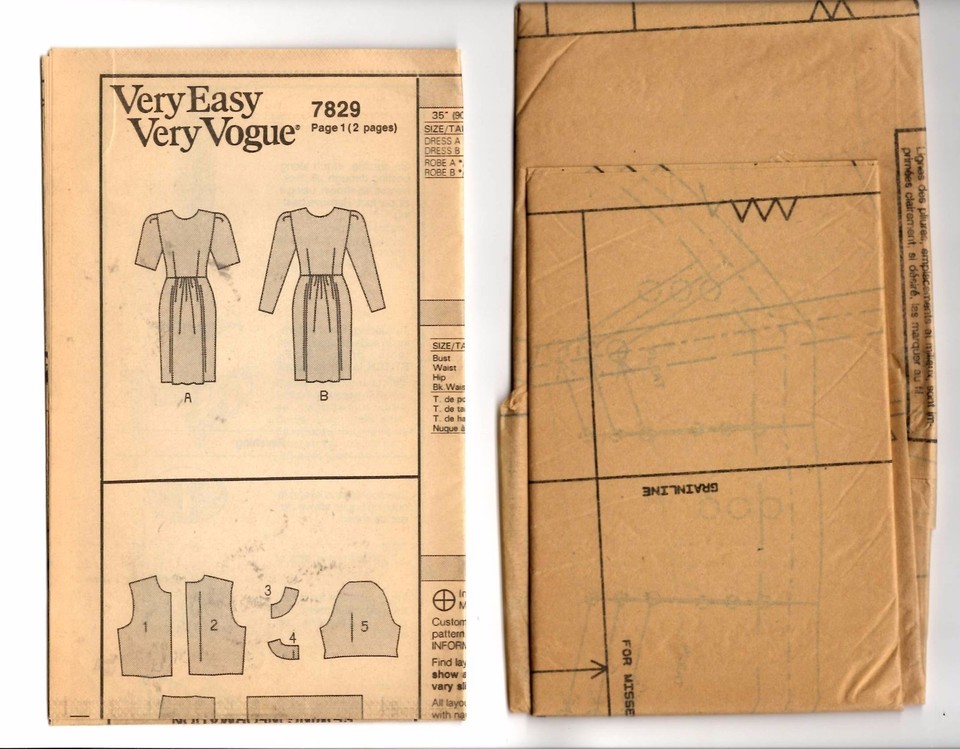 Very Easy Very Vogue Sewing Pattern Women's DRESS 7829 Size 20-22-24 ...