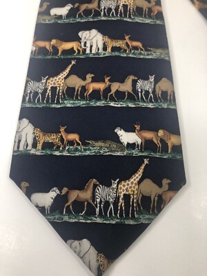 Vintage Blue Alynn Neckware Safari Mens Tie 100% Silk Made in USA | eBay