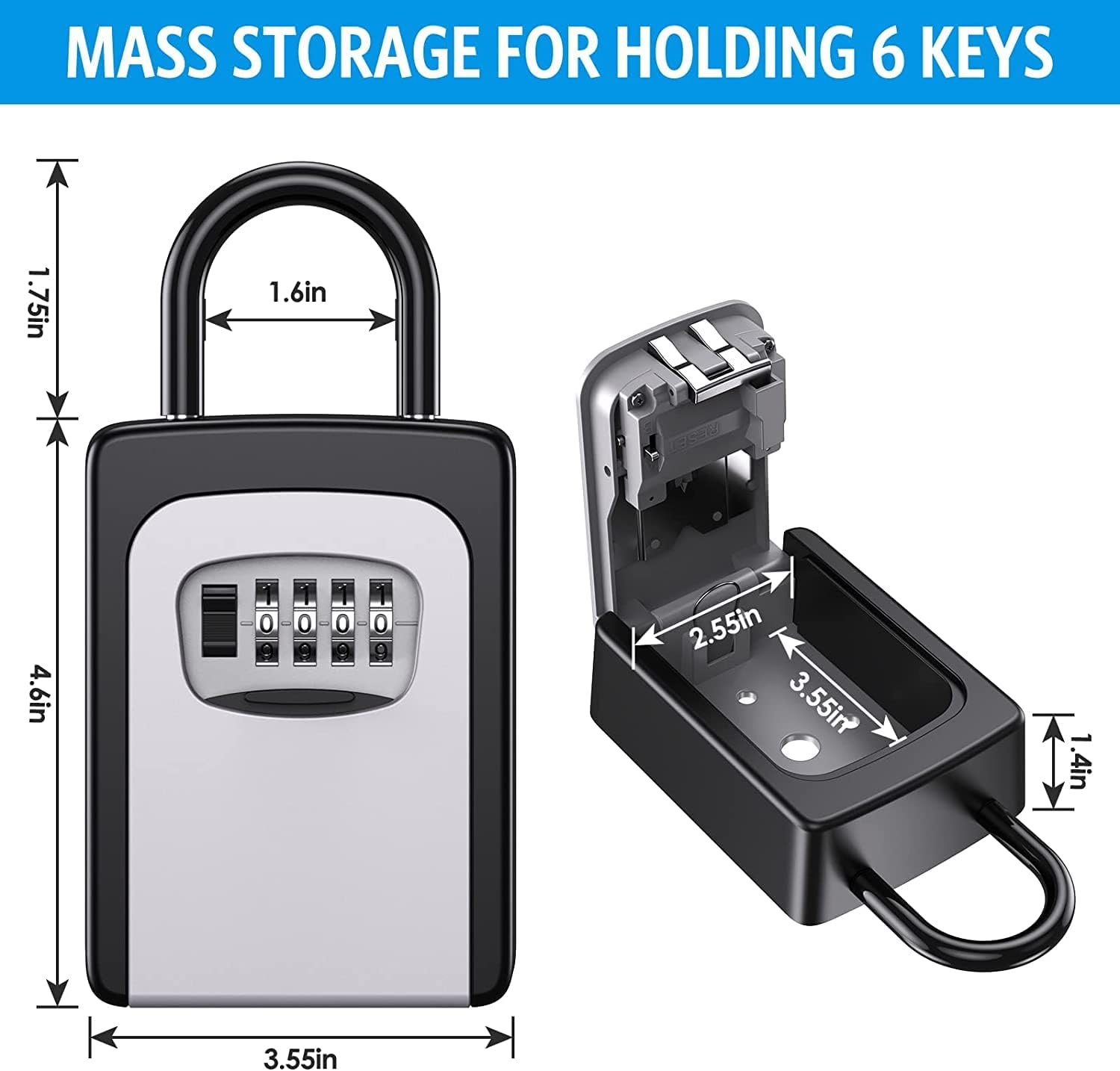AMIR Key Lock Box Wall Mounted, 4 Digit Combination Lock Box ...