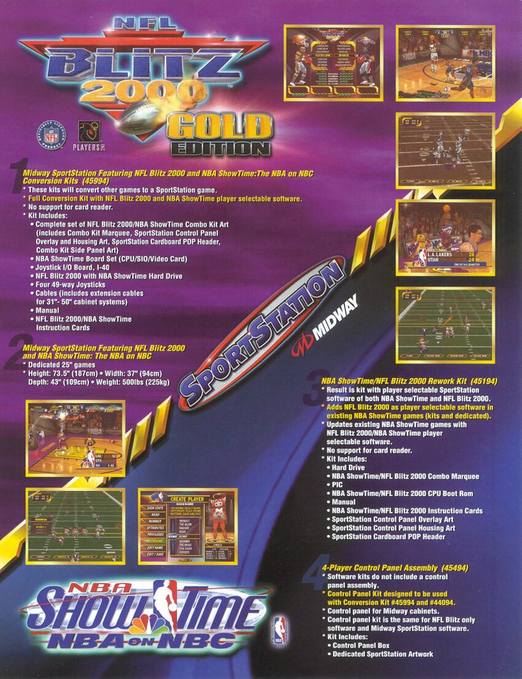 NBA Show Time On NBC Arcade Flyer NFL Blitz 2000 Gold Sportstation ...