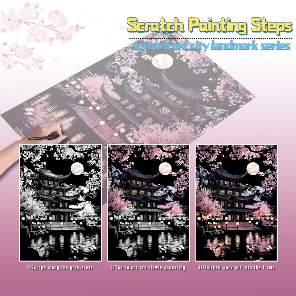 Scratch Art for Adults&Teens-Laser Scratch Painting Craft Kit (8 Sheets ...