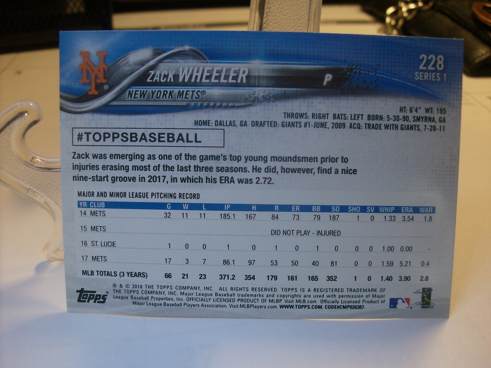 2018 Topps - Negative #228 Zack Wheeler for sale online | eBay