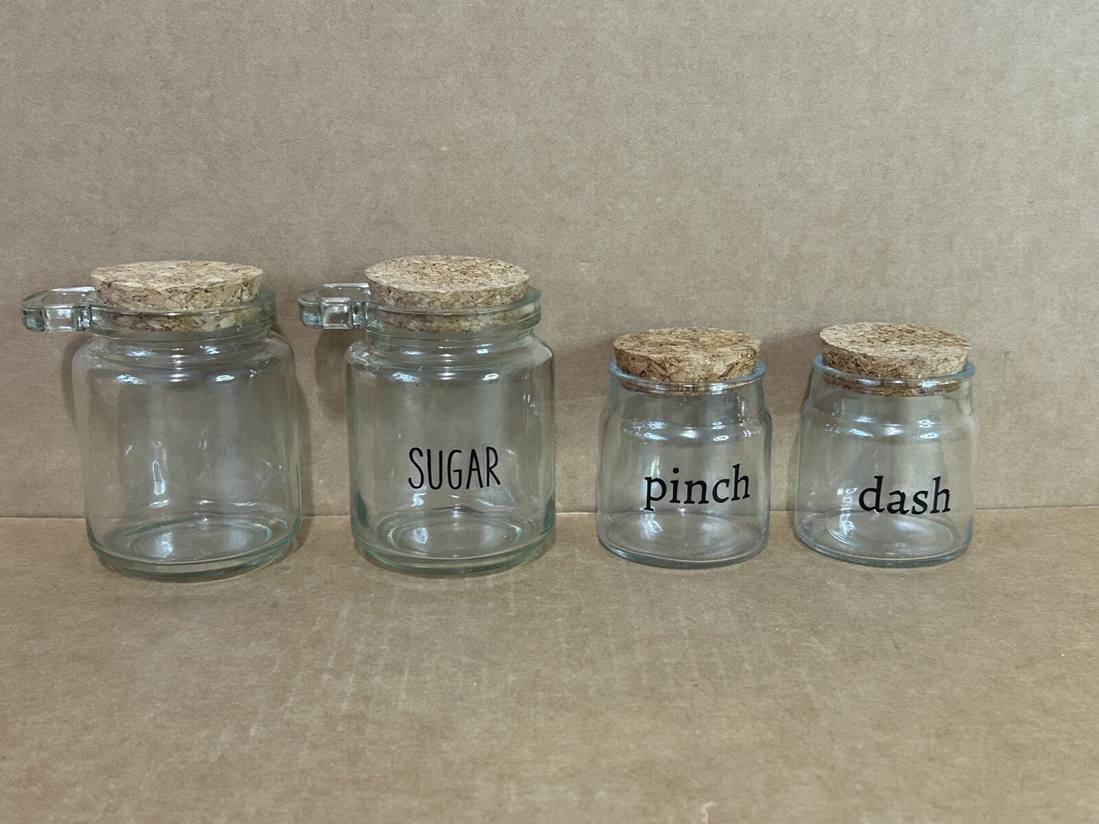 4 Glass Jars-Sugar, Dash. Pinch, 1-No Name | eBay