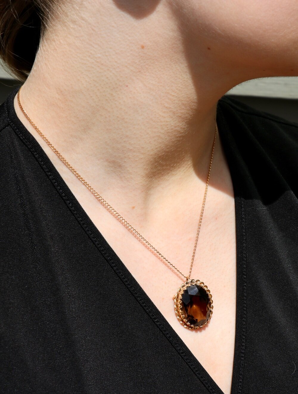 14K 585 SOLID GOLD 10.0grams SMOKY QUARTZ VINTAGE CHA… - Gem