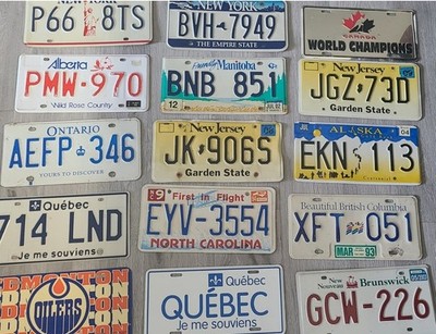 REAL LICENSE PLATE. LOT OF 22 U.S STATES & CANADIAN PROVINCES. GREAT ...