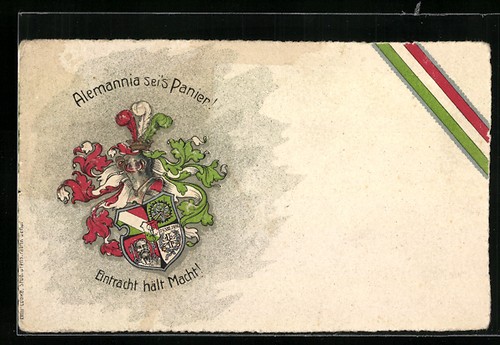 Präge-AK Studentenwappen der Alemannia mit Motto Eintracht hält Macht ...