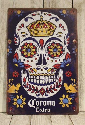 Corona Tin Sign Metal Skull Logo Beer Bar Mexican Restaurant Vintage ...