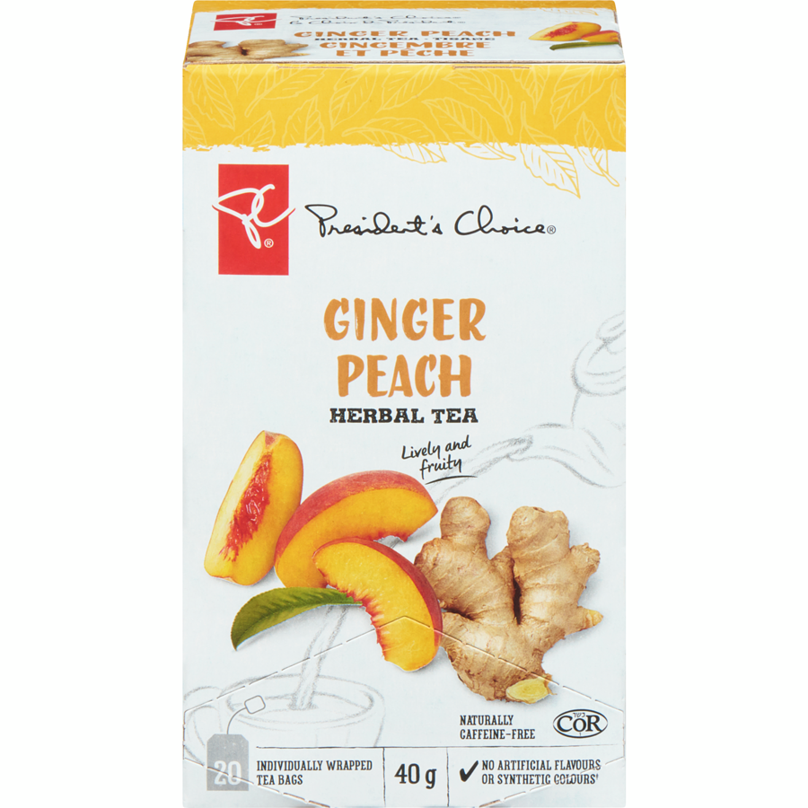 2 Boxes PC President's Choice Ginger Peach Herbal Tea 20ct, 40g Fresh ...